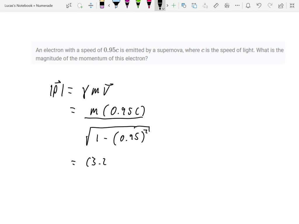 An electron with a speed of 0.95 c is emitted by a supernova, where c ...