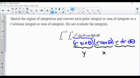 SOLVED:Sketch the region of integration and convert each polar integral or sum of integrals to a ...