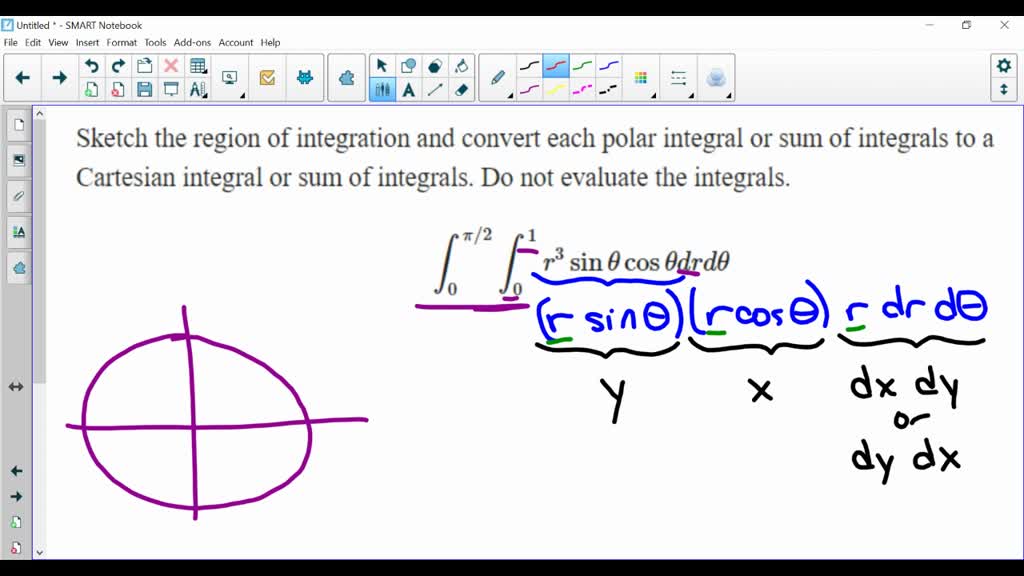SOLVED:Sketch the region of integration and convert each polar integral or sum of integrals to a ...