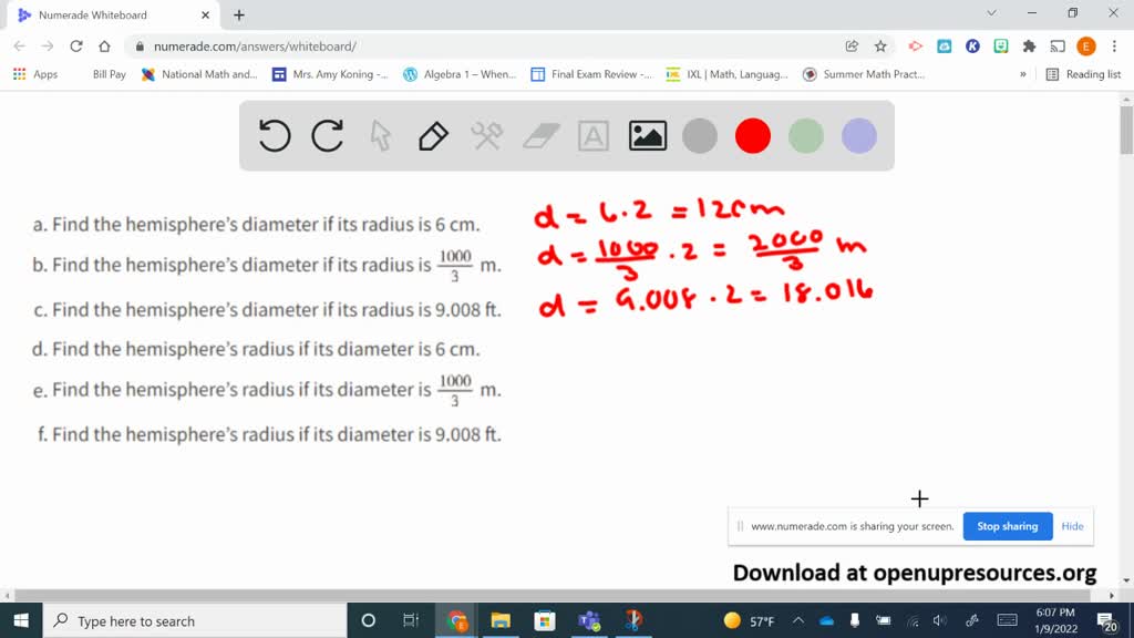 SOLVED:a. Find the hemisphere's diameter if its radius is 6 cm. b. Find ...