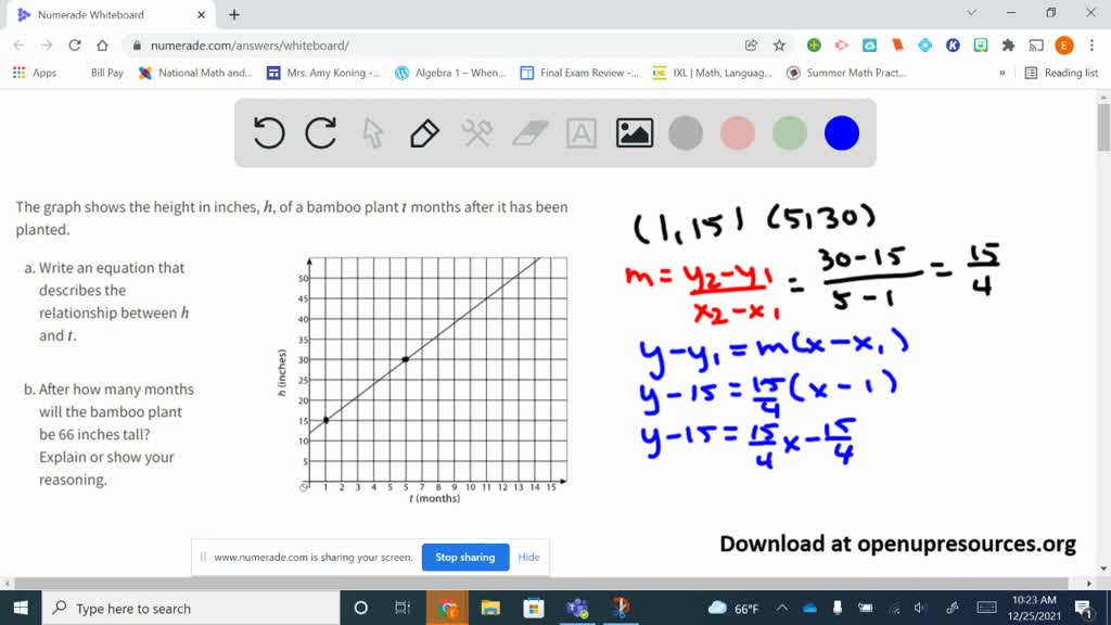 SOLVED:The graph shows the height in inches, h, of a bamboo plant t ...