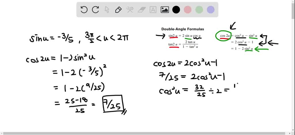 SOLVED:use the given conditions to find the exact values of \sin 2 u ...