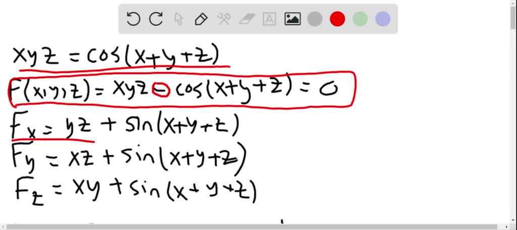 SOLVED:Use Equations 7 to find ∂z / ∂x and ∂z / ∂y x y z=cos(x+y+z)