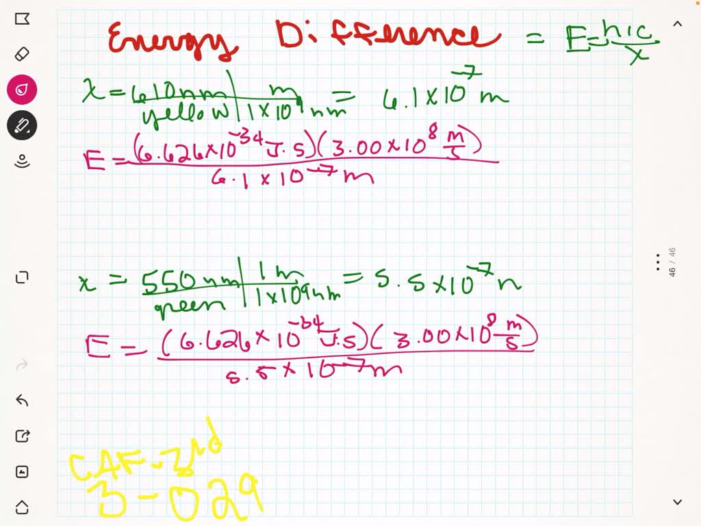 Calculate the difference in energy (in joules) between a photon with λ ...