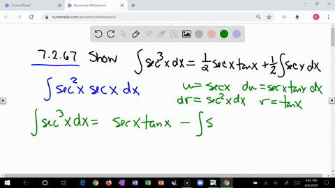 SOLVED:Integral of sec^3 x Use integration by parts to show that ∫sec^3 x d x=(1)/(2) secx tanx+ ...