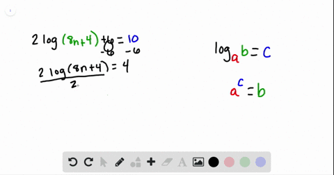 SOLVED:Use the definition of a logarithm to solve the equation. 2 log(8 ...