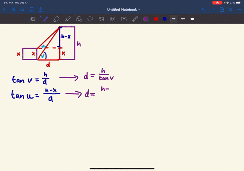 Use the diagram given to derive a formula for the height h of the ...