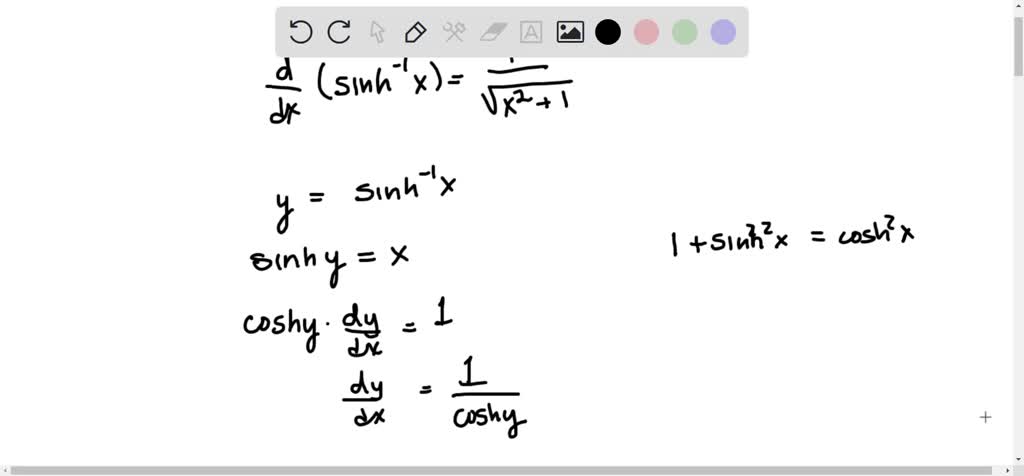 Verifique la fórmula de derivación. (d)/(d x)[senh^-1 x]=(1)/(√(x^2+1 ...