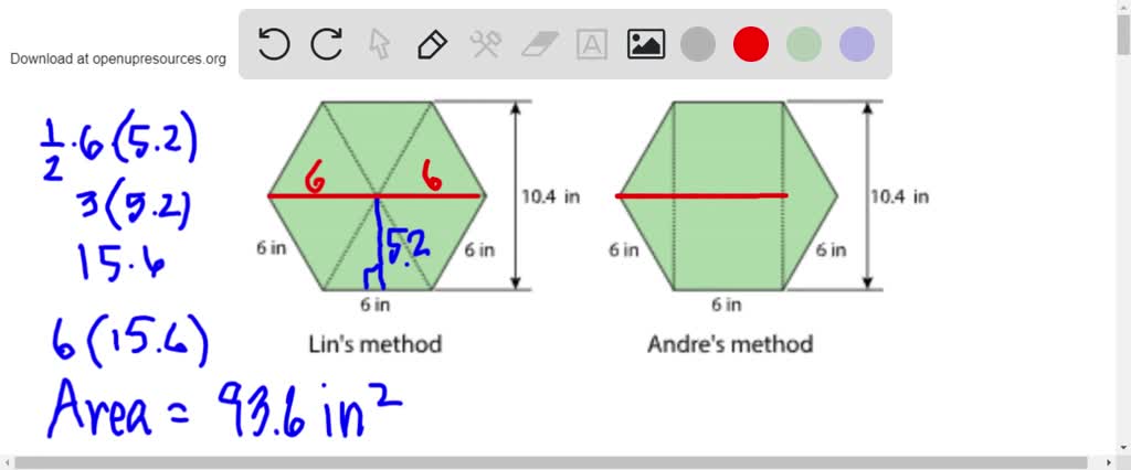 Lin and Andre used different methods to find the area of a regular hexagon with 6-inch sides ...