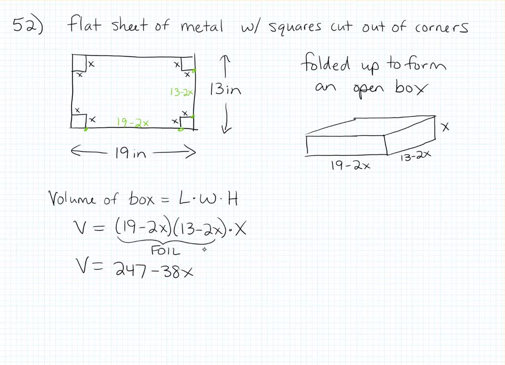 An open-top box is made from a sheet of metal by cutting squares from ...
