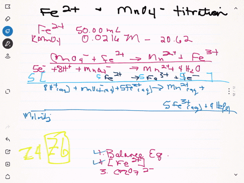 SOLVED:The concentration of Fe^2+ ions in an acid solution can be ...