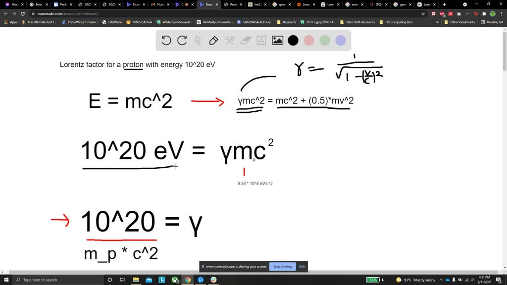 SOLVED:Calculate the Lorentz factor for a proton with an energy of 10 ...