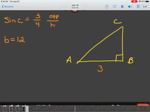 SOLVED:Find side c of the right triangle in the figure under the given ...