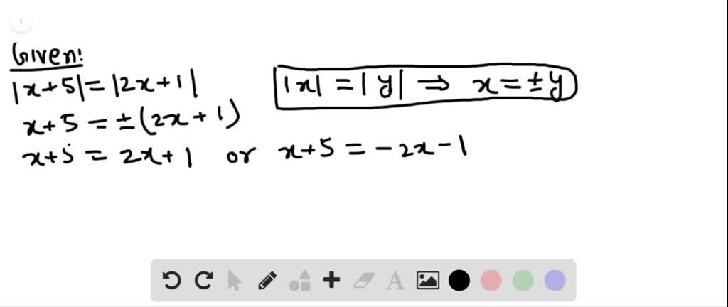 SOLVED:Solve each absolute value equation for x. SOLVED:Solve each absolute value equation for x.
