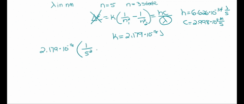 Calcule la longitud de onda (en nm) de un fotón emitido por un átomo de ...