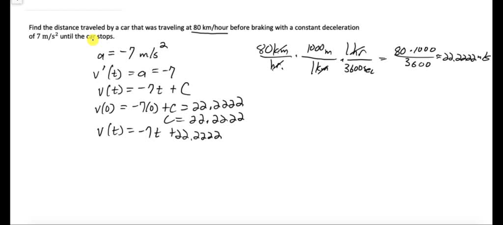 SOLVED:A car is traveling at 80 km / h when the brakes are fully ...
