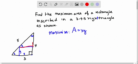SOLVED:What is the maximum area of a rectangle inscribed in a right triangle with legs of length ...