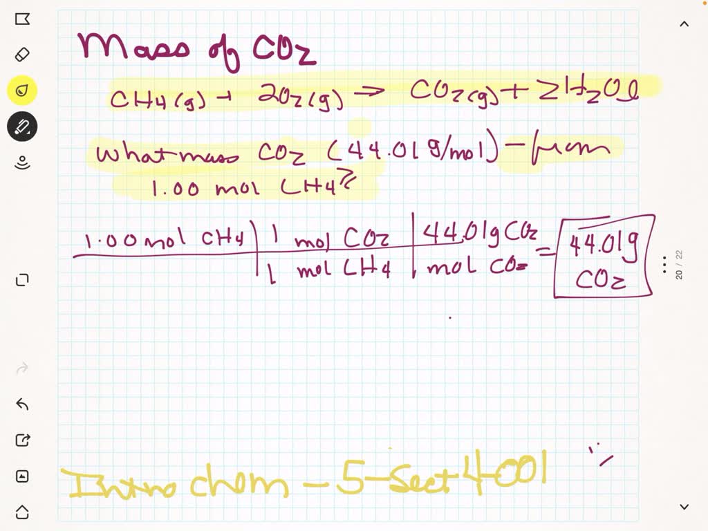 SOLVED:Calculate the mass of CO2 produced and the mass of oxygen ...