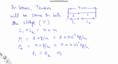 SOLVED:String 1 in Figure P 15.55 has linear density 2.0 g / m and string 2 has linear density 4 ...