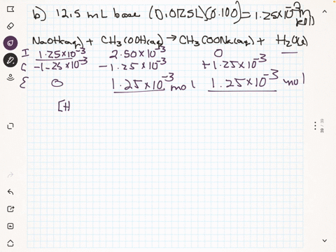 A 10.0-mL sample of 0.250 M acetic acid (CH3 COOH) is titrated with 0.100 M KOH solution ...