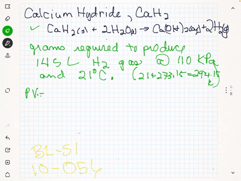 Calcium hydride, CaH2, reacts with water to form hydrogen...