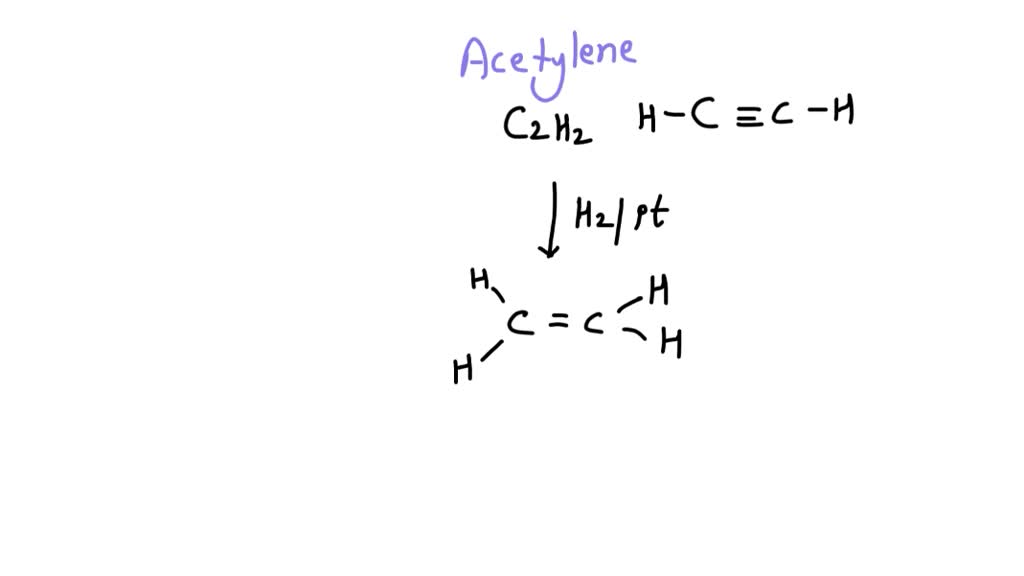 Acetylene reacts with hydrogen in the presence of a catalyst to form ...
