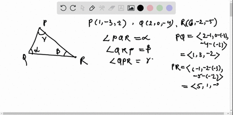Use vectors to decide whether the triangle with vertices P(1,-3,-2), Q(2,0,-4), and R(6,-2,-5 ...