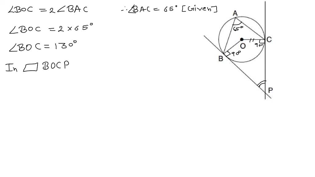In the shown diagram, if the angle between two chords AB and AC is 65^∘ ...