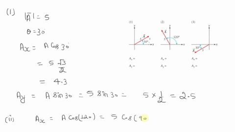 What are the components Ax and Ay of vector A⃗ in the three coordinate ...