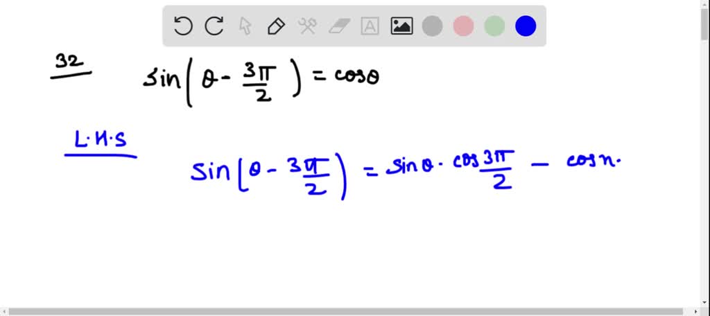 SOLVED:Verify the reduction formula. sin(θ-(3 π)/(2))=cosθ