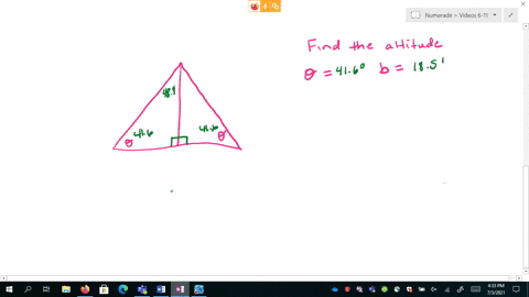 SOLVED:Find the altitude of the isosceles triangle shown in the figure. θ=18^∘, b=12 meters