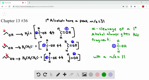 SOLVED:Primary (1^∘) alcohols often show a peak in their mass spectra ...