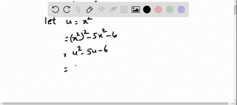 SOLVED:Factor by introducing an appropriate substitution. x^4-5 x^2-6