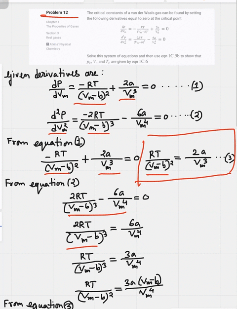 SOLVED:Express the van der Waals equation of state as a virial ...