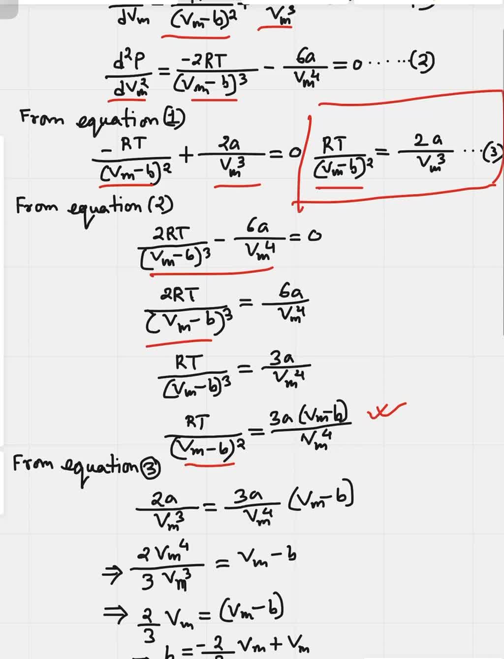 SOLVED Find The Critical Constants Pc Vc And Tc In Terms Of A B And 