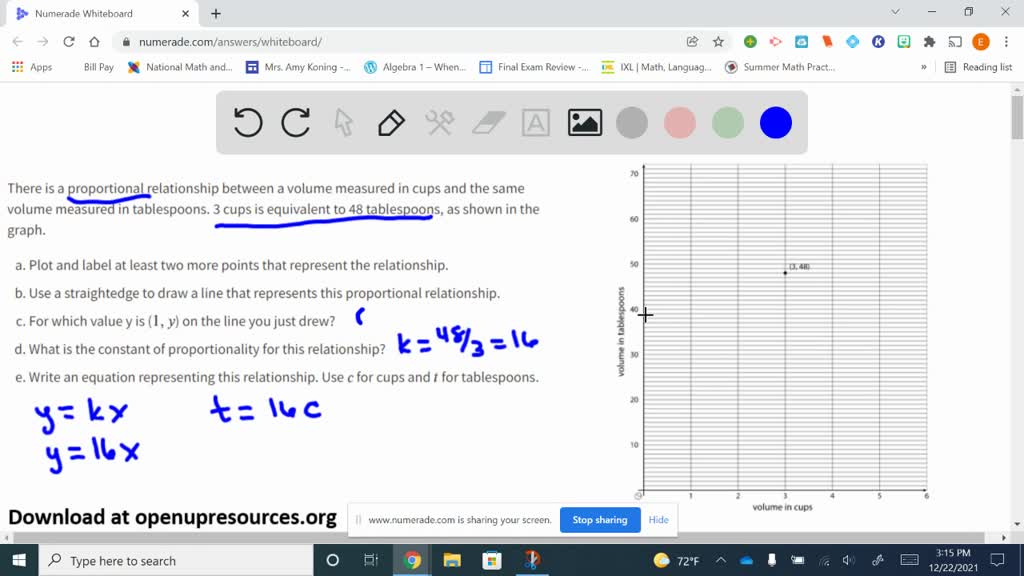 SOLVED: There is a proportional relationship between a volume measured ...