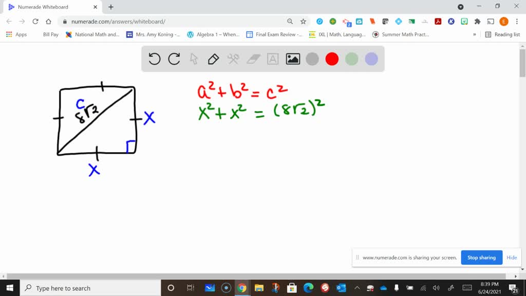 SOLVED:The diagonal of a square has length 8 V 2 . Find the length of a ...