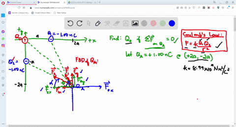 SOLVED:In the figure, the net electrostatic force on charge QA is zero. If QA=+1.00 nC ...