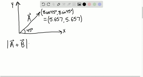 Vector A has a magnitude of 8.00 units and makes an angle of 45.0^∘ ...