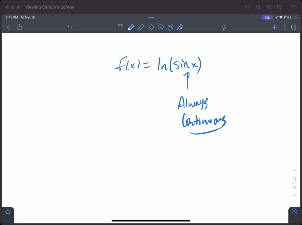 SOLVED:Find the interval(s) where f is continuous. f(x)=(sinx)/(x)