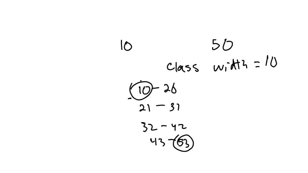 SOLVED:A data set has values ranging from a low of 10 to a high of 50. The class width is to be ...