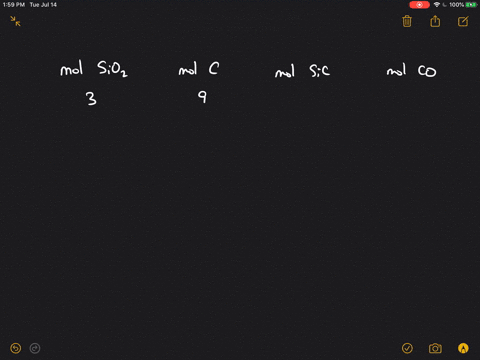 SOLVED: Consider the balanced equation: SiO2(s)+3 C(s) →SiC(s)+2 CO(g) Complete the table ...