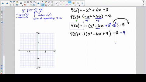 SOLVED:Complete the square to write each function in f(x)=a(x-h)^2+k form. Determine the vertex ...