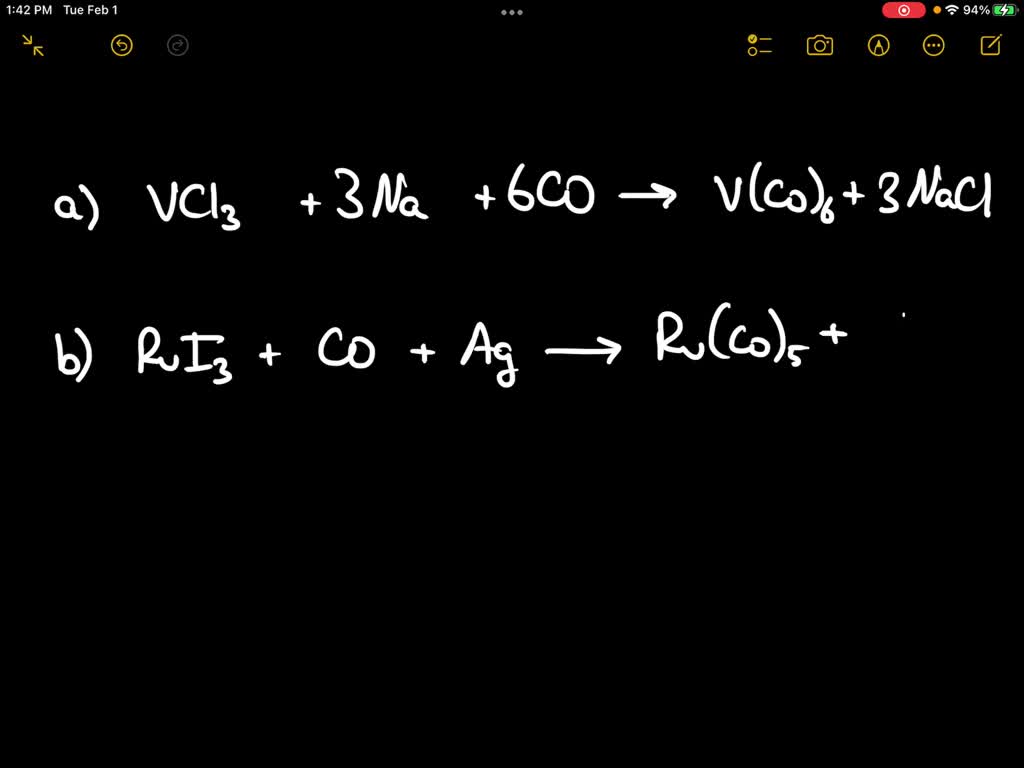 SOLVED:Balance the following equations: (a) VCl3+Na+CO V(CO)6+NaCl (b ...