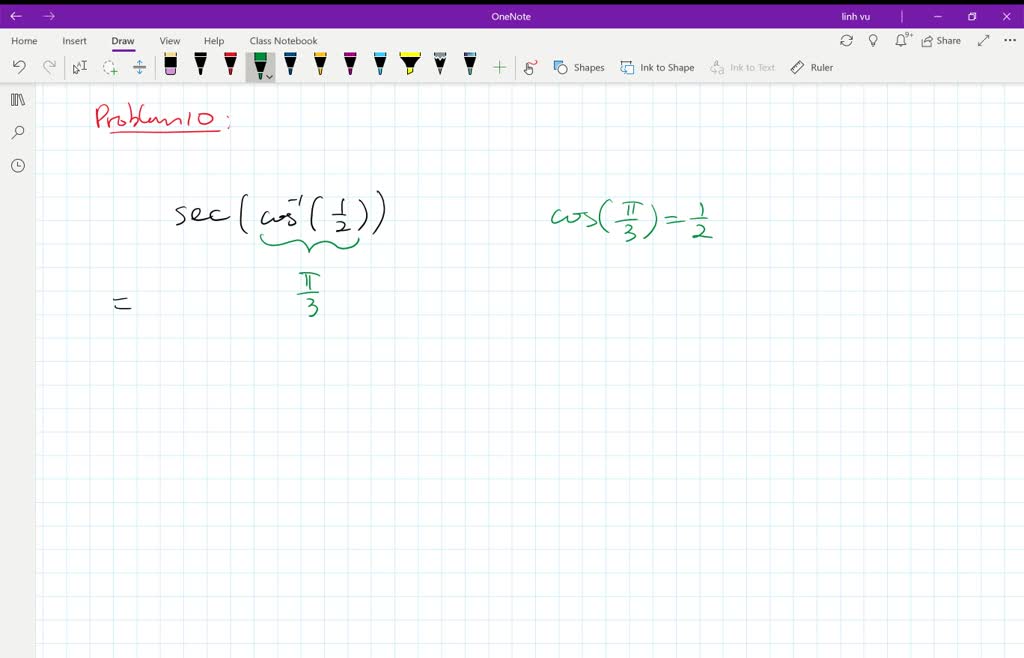 SOLVED:Find the values. sec(cos^-1 (1)/(2))