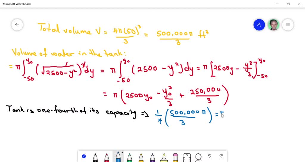 A tank on a water tower is a sphere of radius 50 feet. Determine the ...