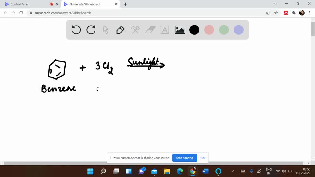 SOLVED: Benzene reacts with Cl2 in the presence of sunlight
