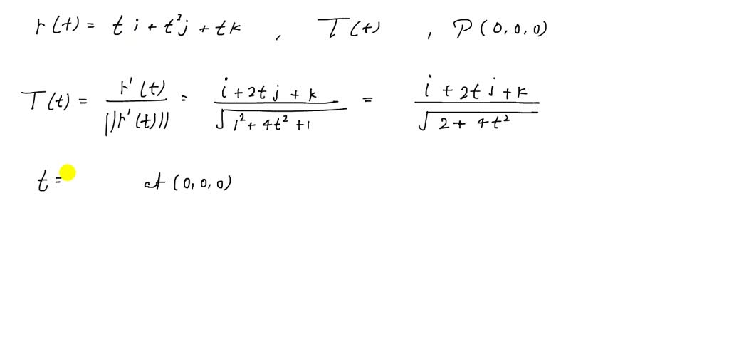 SOLVED:Find the unit tangent vector 𝐓(t) and find a set of parametric ...