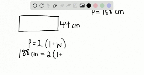 SOLVED:A rectangle has a width of 44 centimeters and a perimeter of 188 ...