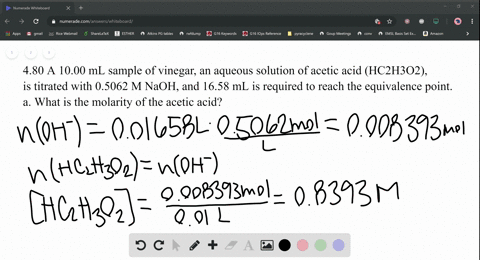 SOLVED:A 25.00-mL sample of hydrochloric acid solution requires 24.16 mL of 0.106 M sodium ...